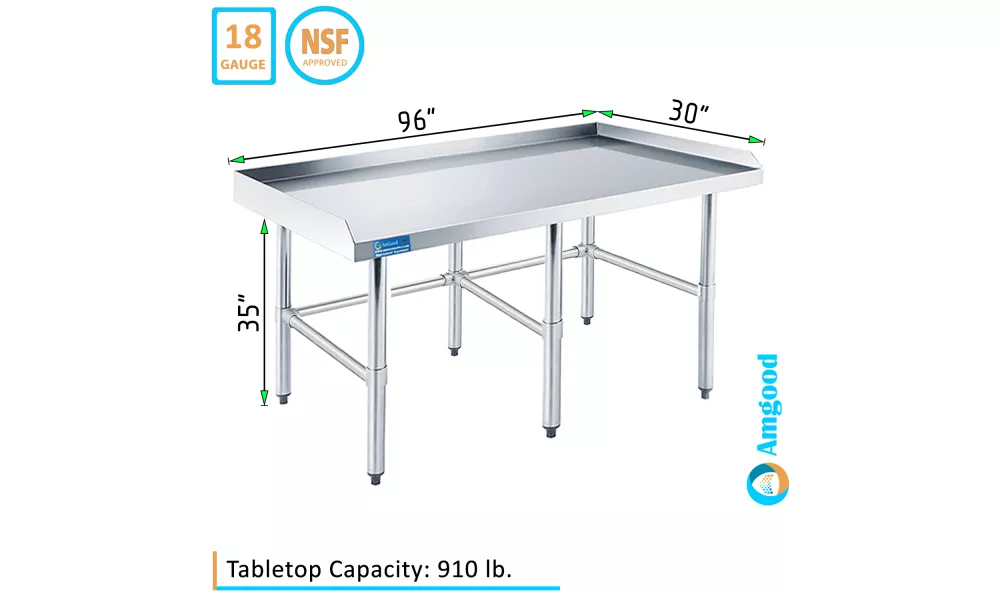 30" X 96" Work Table Open Base with Backsplash and Sidesplashes