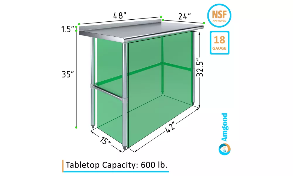 24" X 48" Stainless Steel Work Table Open Base with 1.5" Backsplash ...