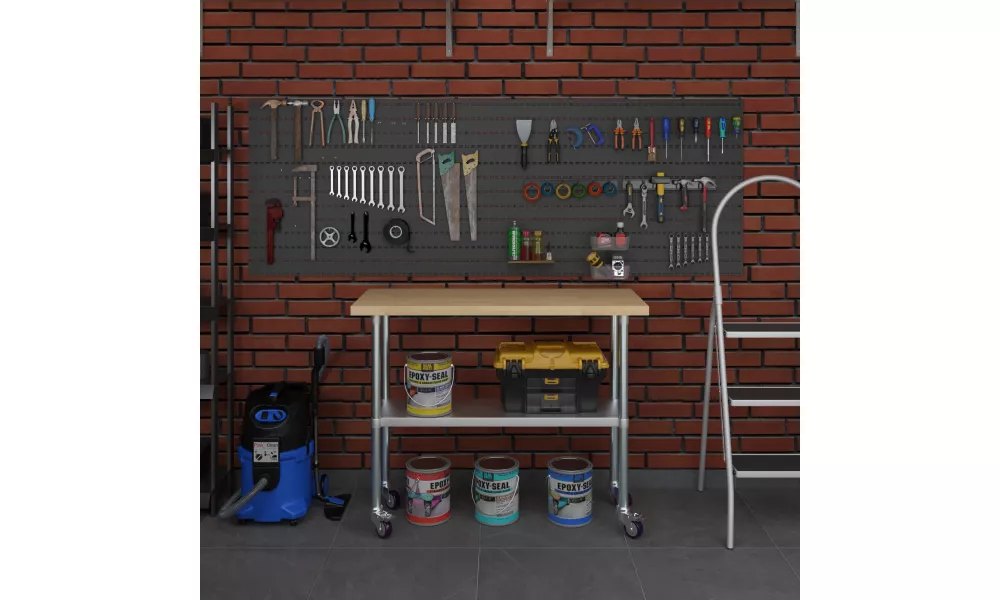 18" x 48" Maple Wood Top Work Table with Adjustable Undershelf and Wheels