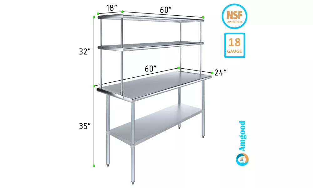 24" x 60" Stainless Steel Work Table with 18" Wide Double Tier ...