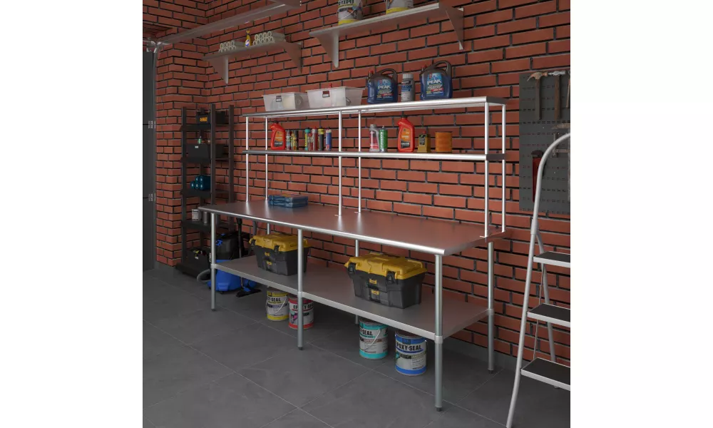 30" x 96" Stainless Steel Work Table with 12" Wide Double Tier ...