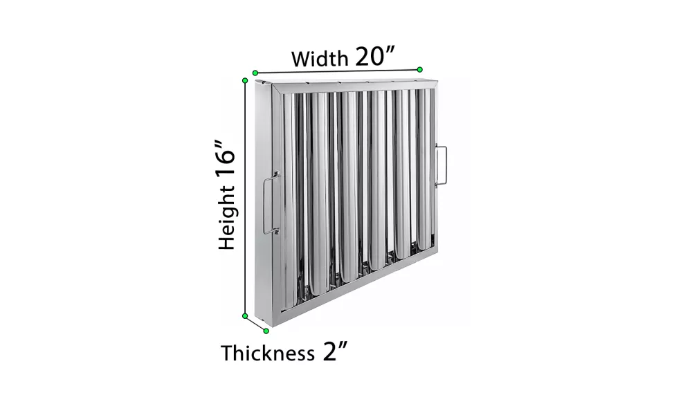 20" Width x 16" Height x 2" Thickness Stainless Steel Hood Filter (Pack ...