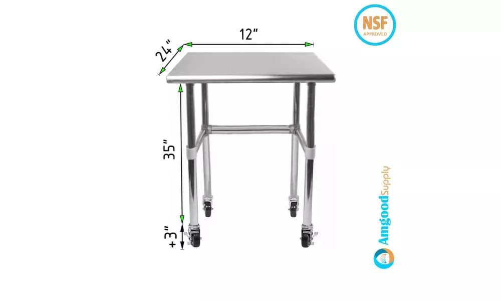 24" X 12" Stainless Steel Work Table With Open Base & Casters