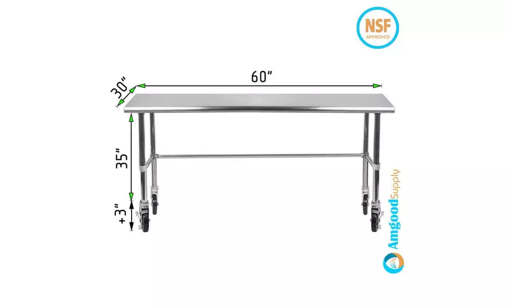 30" X 60" Stainless Steel Work Table With Open Base & Casters