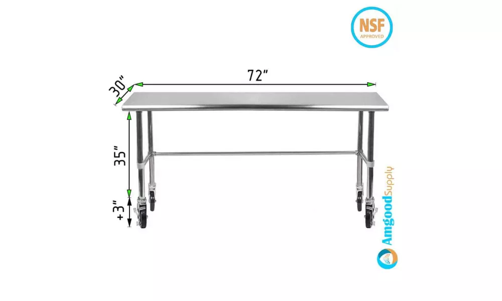 30" X 72" Stainless Steel Work Table With Open Base & Casters